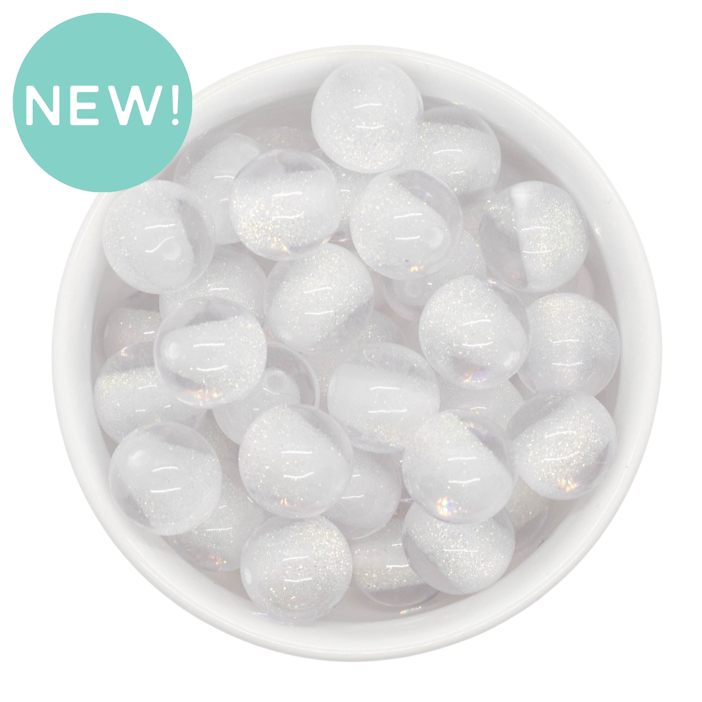 White Color Core Glitter Illusion Beads 16mm (Package of 10)