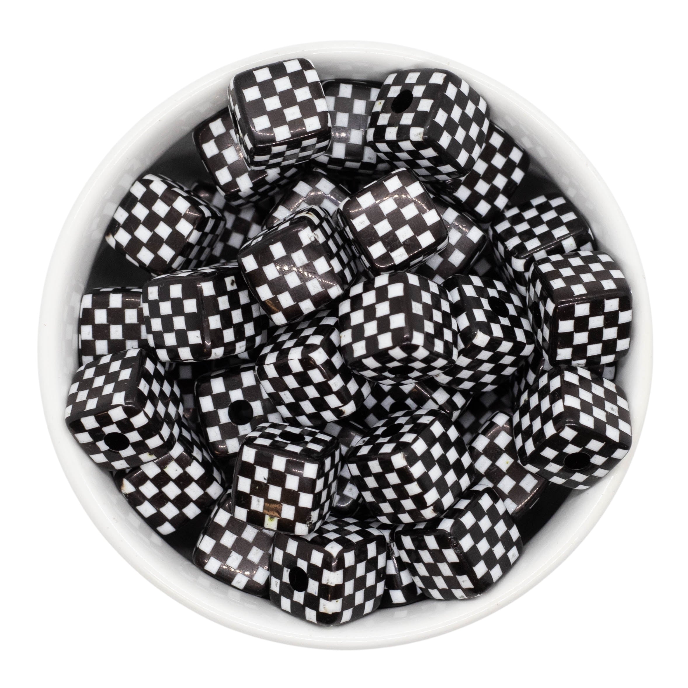 Black and White Check Square Beads 14mm Square, 16mm Diagonal (Package