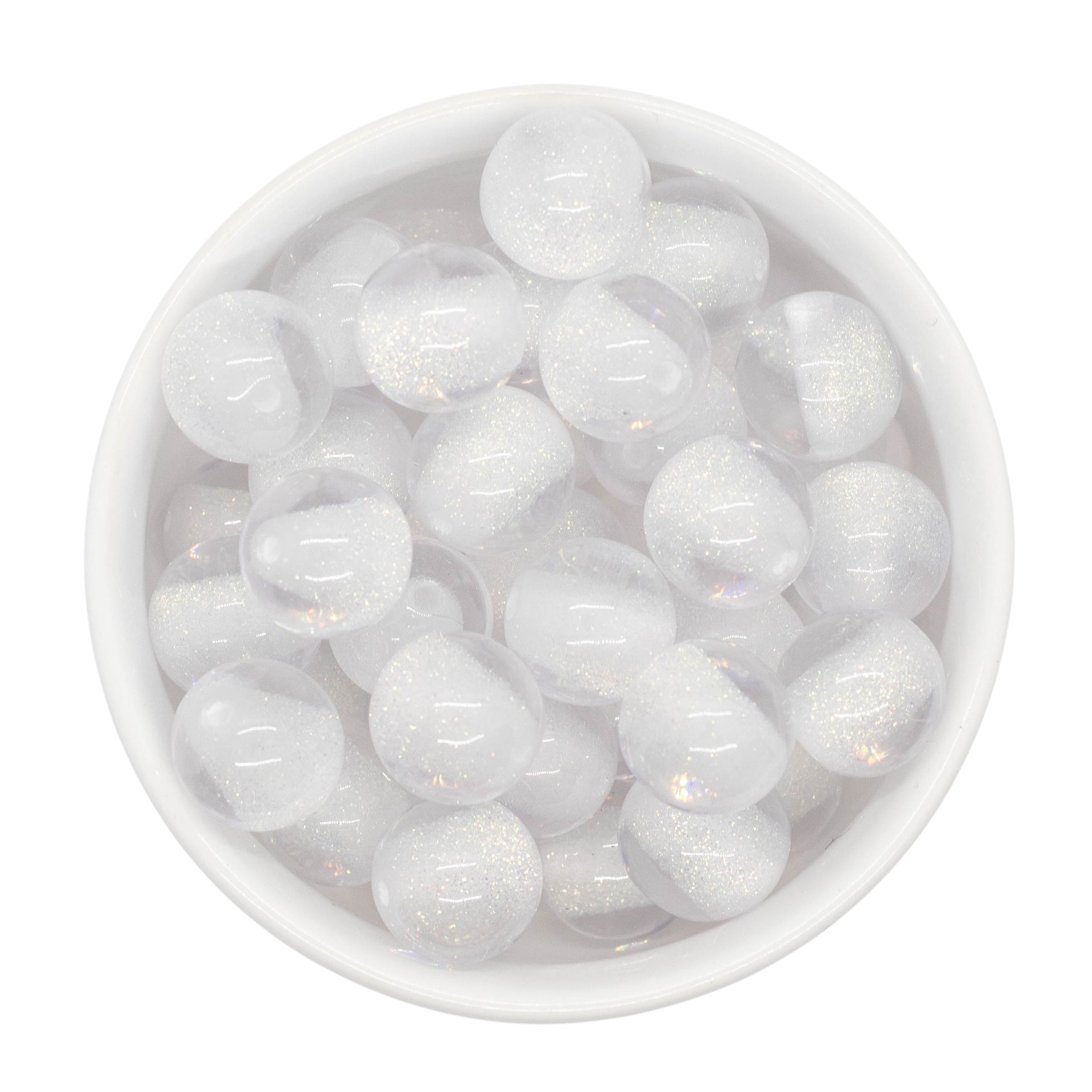 White Color Core Glitter Illusion Beads 16mm (Package of 10)