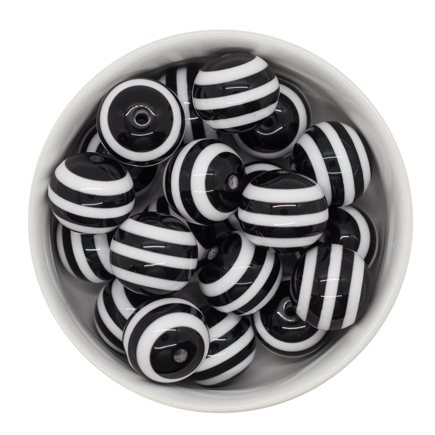 Black and White Stripe Beads 20mm (Package of 10)